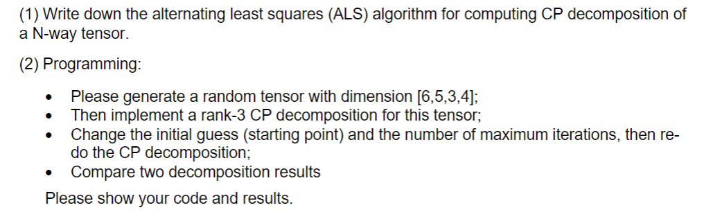 Solved (1) Write down the alternating least squares (ALS) | Chegg.com