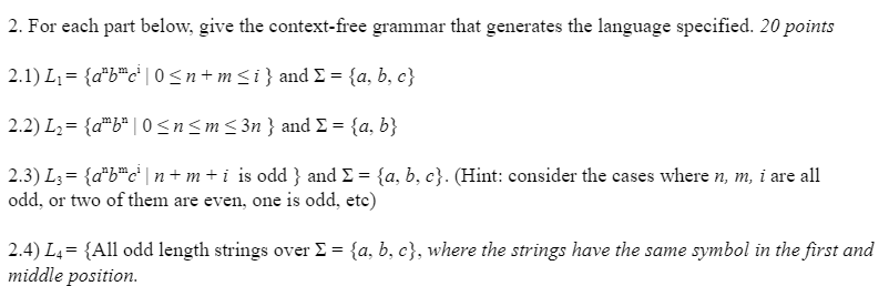 2. For each part below, give the context-free grammar | Chegg.com