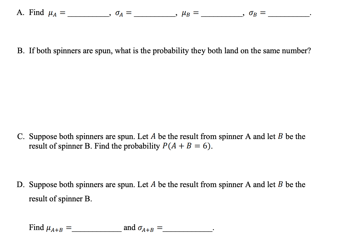 Solved 2. Two spinners, A and B, have 8 equal sectors. When | Chegg.com