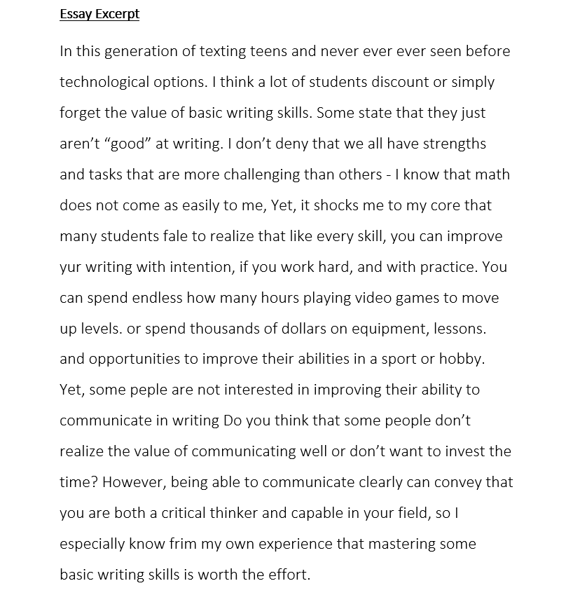 Essay Excerpt In this generation of texting teens and | Chegg.com