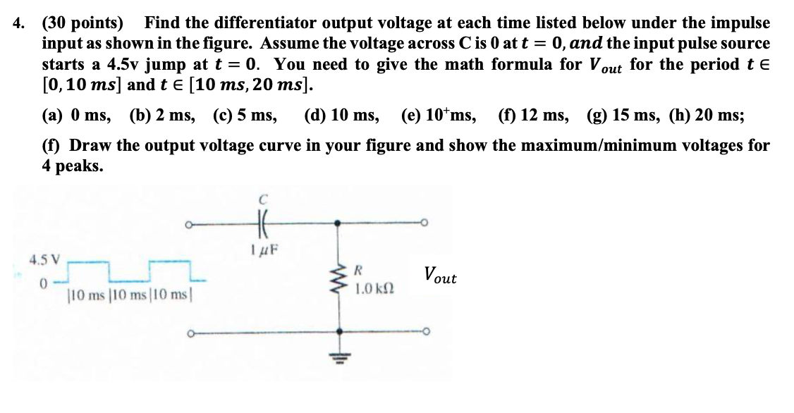Solved 4. (30 points) Find the differentiator output voltage | Chegg.com