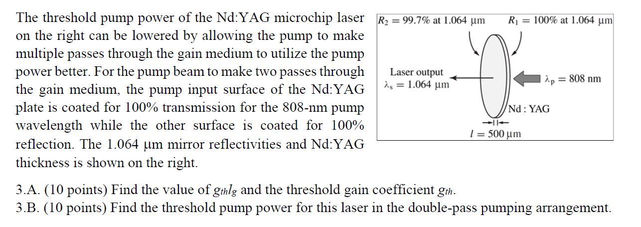The threshold pump power of the Nd:YAG microchip | Chegg.com