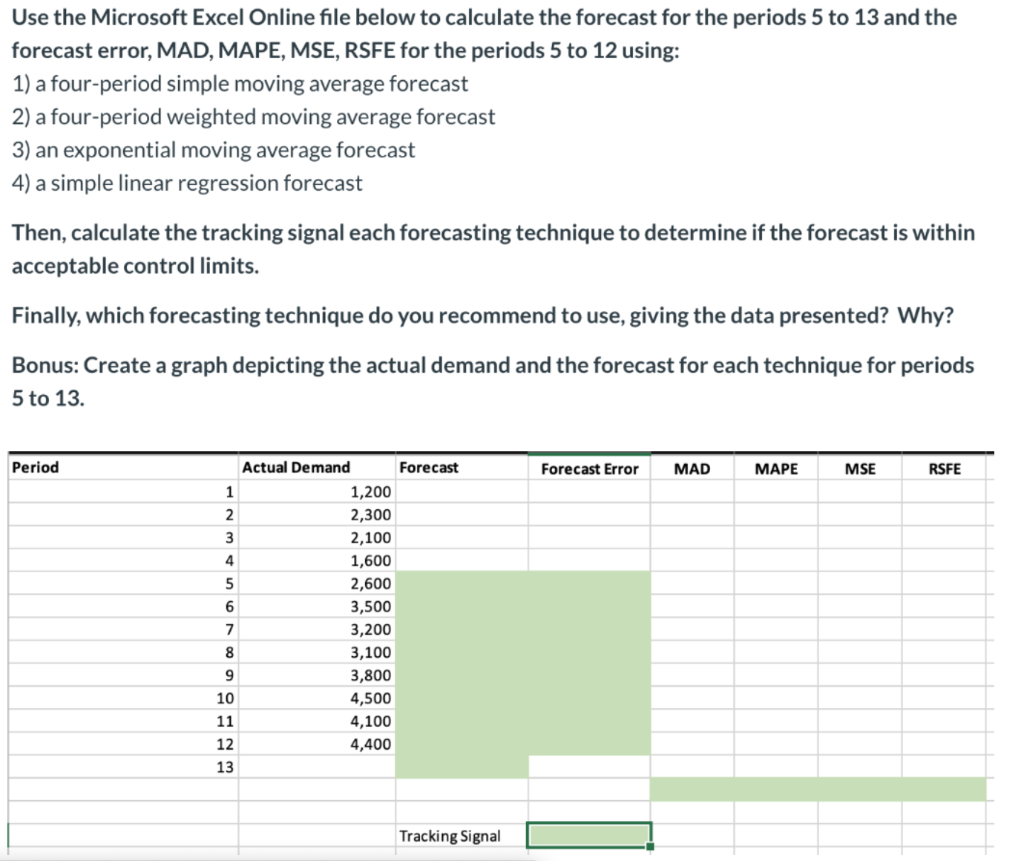 Use The Microsoft Excel Online File Below To