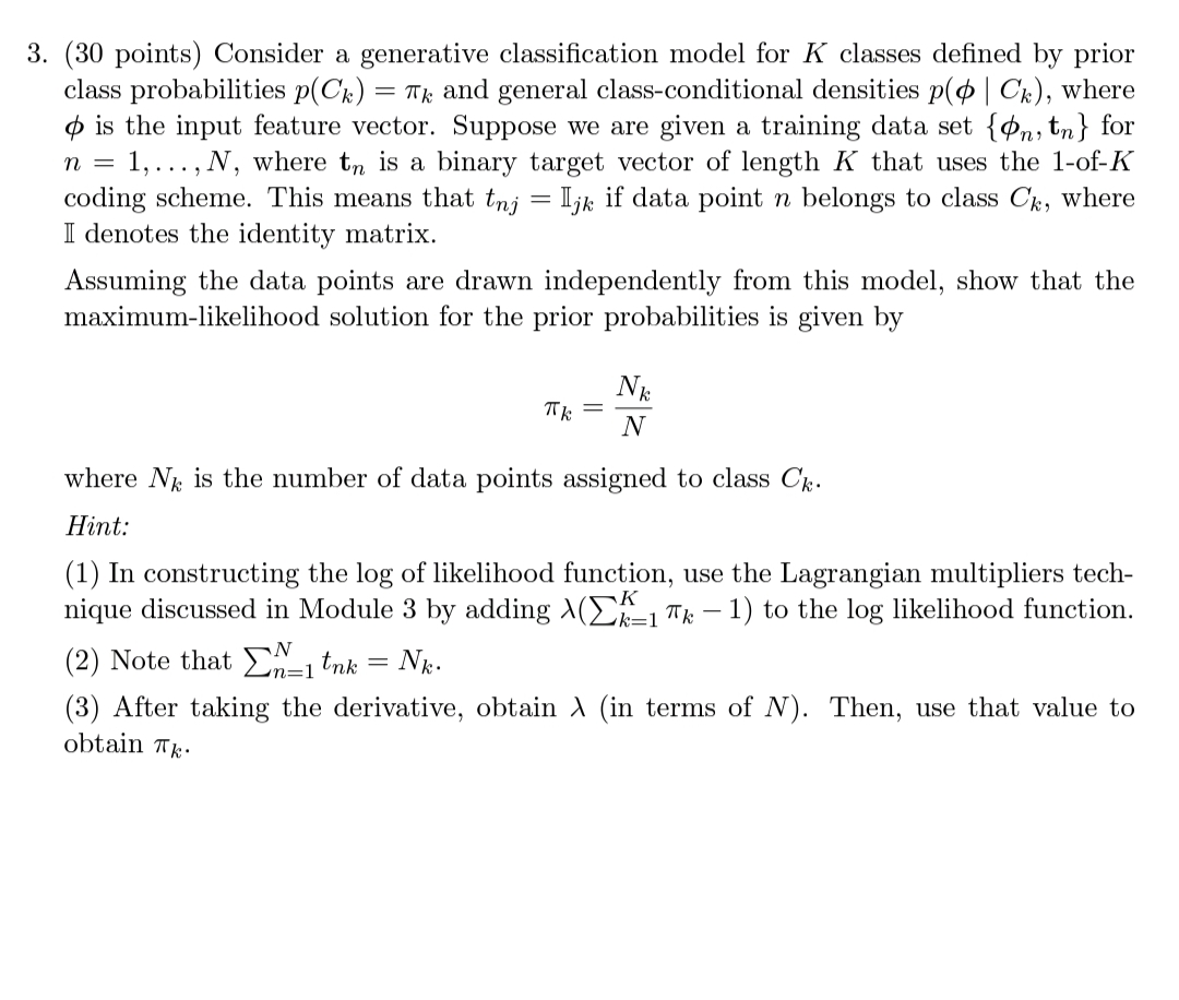 Solved (30 ﻿points) ﻿Consider a generative classification | Chegg.com