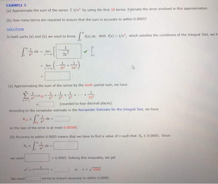 Solved EXAMPLE5 (a) Approximate the sum of the series Σ 1/n3 | Chegg.com