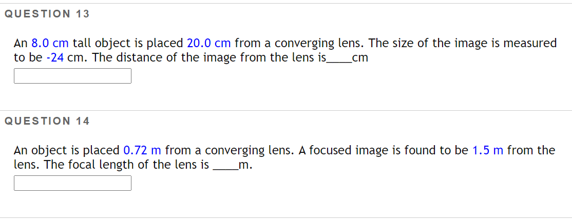 Solved QUESTION 13 An 8.0 cm tall object is placed 20.0 cm | Chegg.com