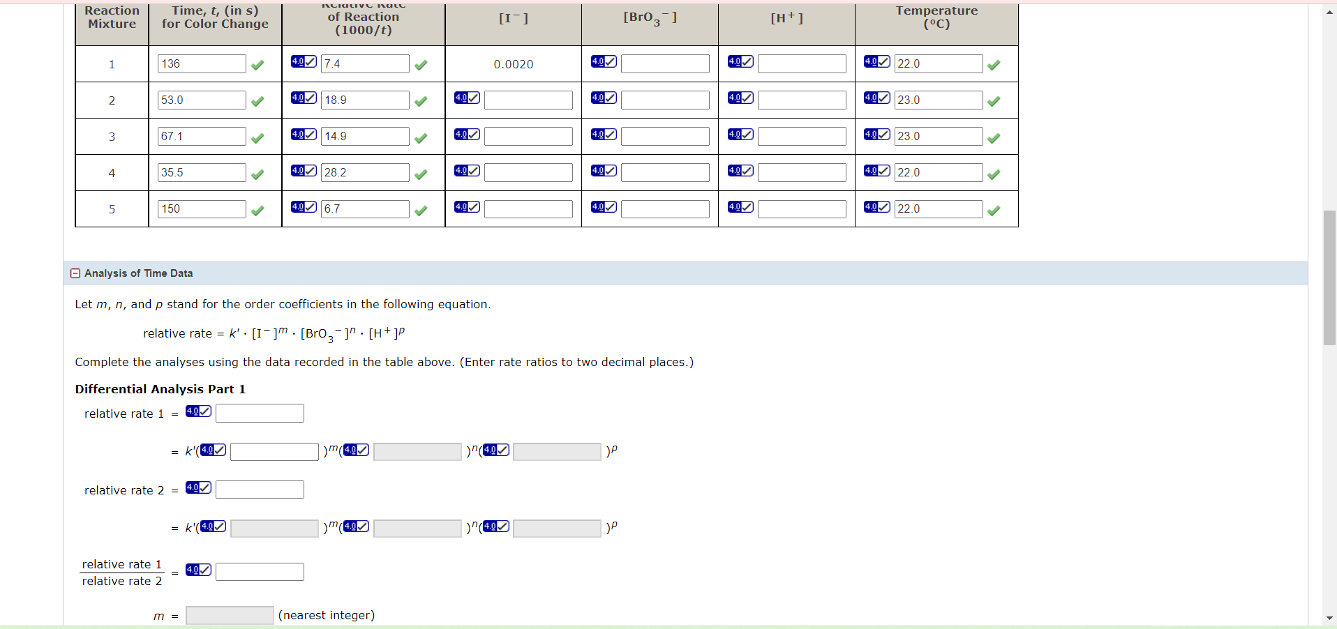 Solved Analysis of Time Data Let m,n, and p stand for the | Chegg.com