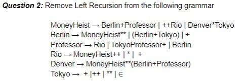 Solved Question 2: Remove Left Recursion from the following | Chegg.com