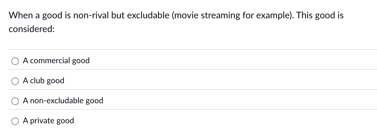 Solved When a good is non-rival but excludable (movie | Chegg.com