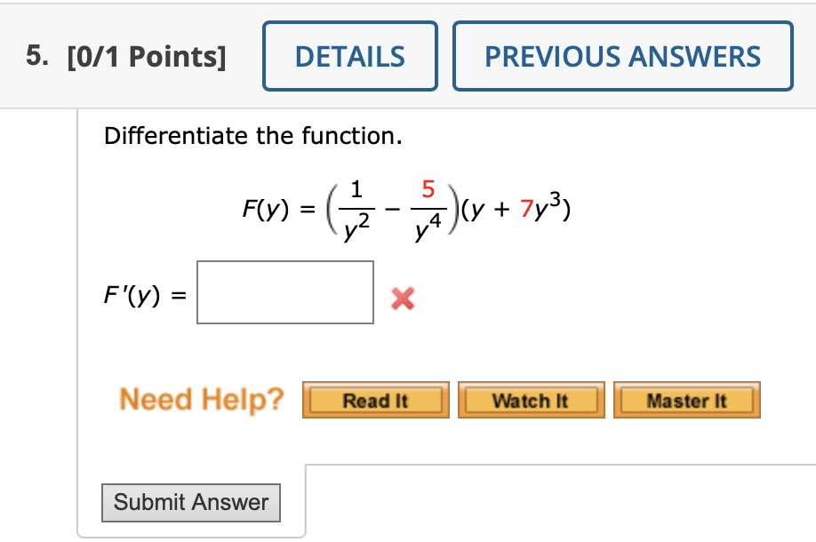 Solved 5. [0/1 Points] Differentiate the function. | Chegg.com