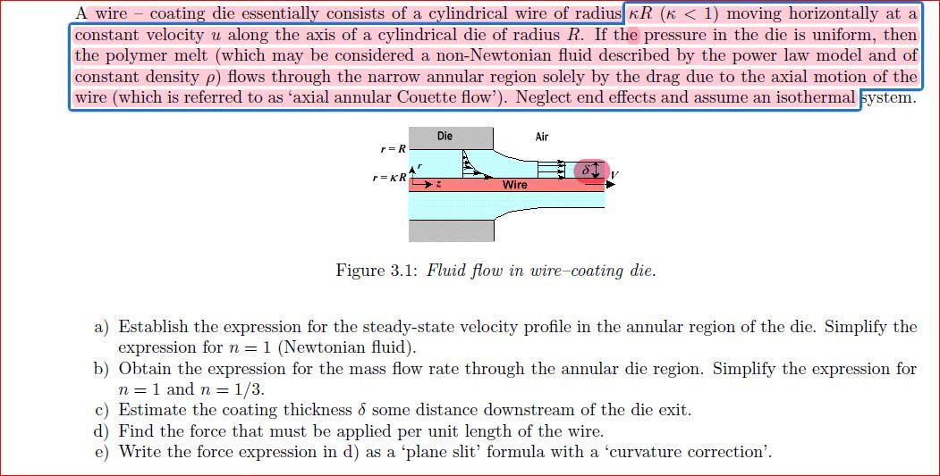 Solved A wire coating die essentially consists of a | Chegg.com