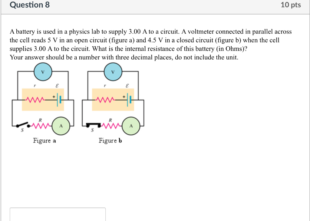 Solved Question 9 10 pts A battery is used in a physics lab | Chegg.com