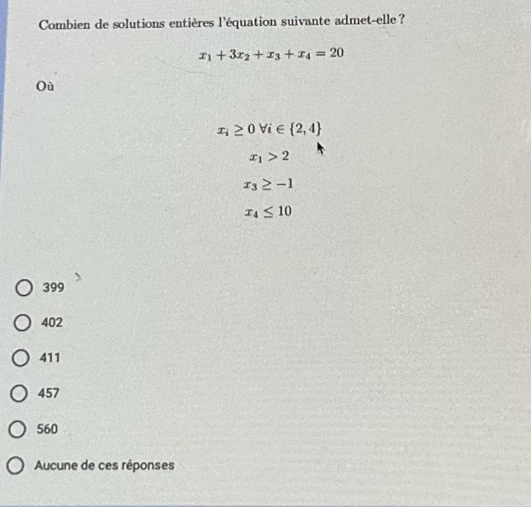 Solved Combien de solutions entières l'équation suivante | Chegg.com