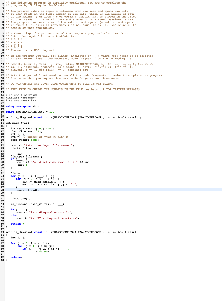 Solved 1 // The following program is partially completed. | Chegg.com