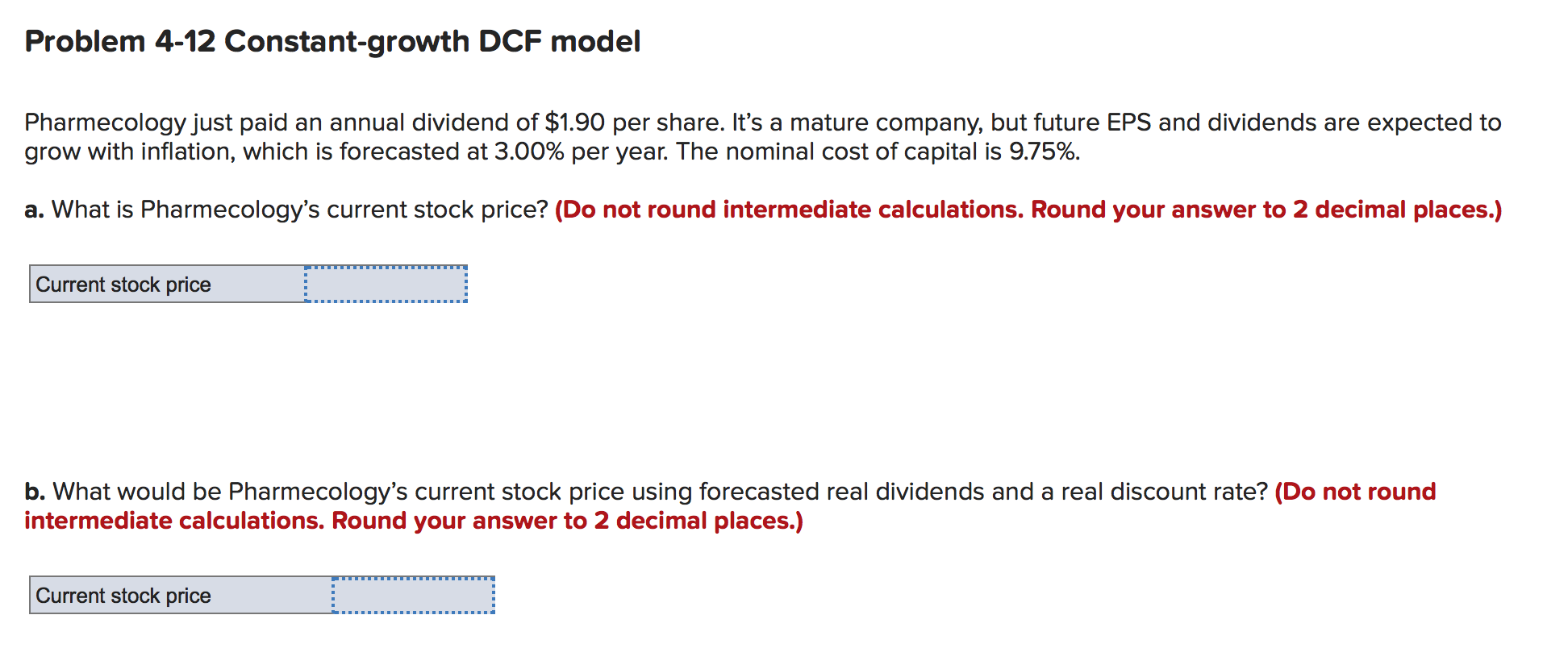 Solved Problem 4-12 Constant-growth DCF model Pharmecology | Chegg.com