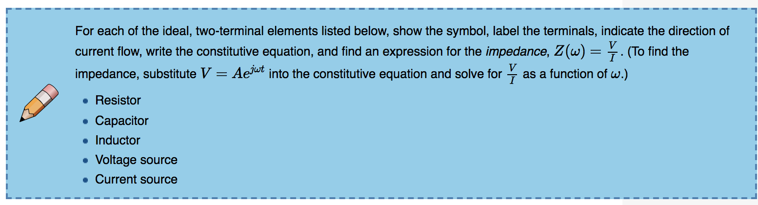 Solved For each of the ideal, two-terminal elements listed | Chegg.com