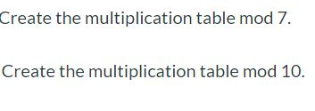 Solved Create the multiplication table mod 7. Create the | Chegg.com