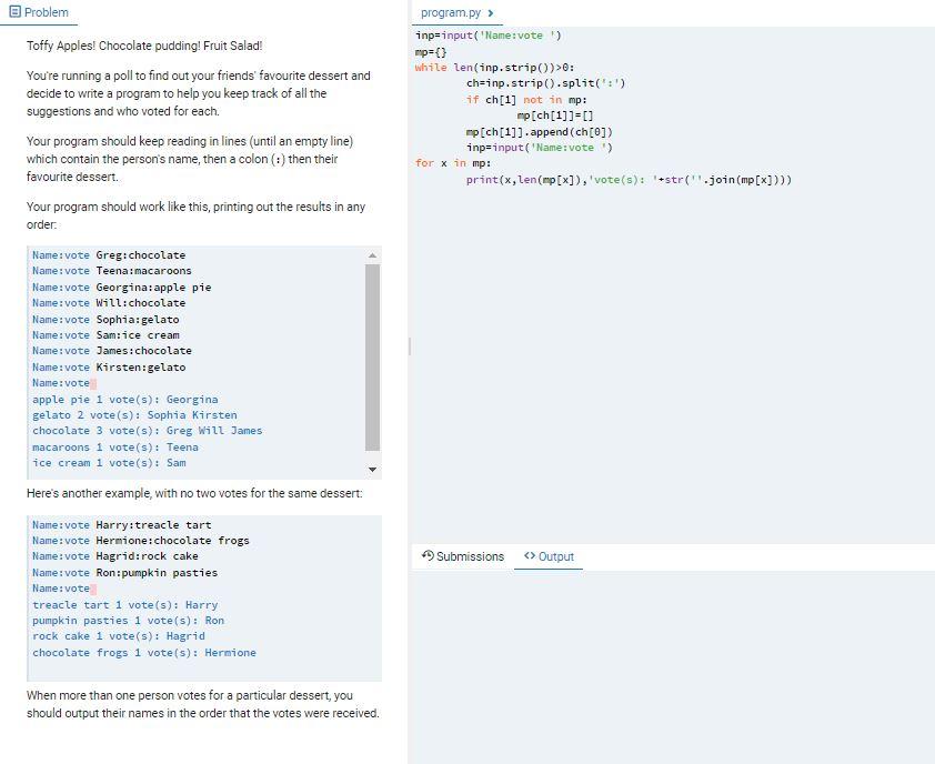 Solved Problem program.py > inp=input('Name: vote) mp=1) | Chegg.com