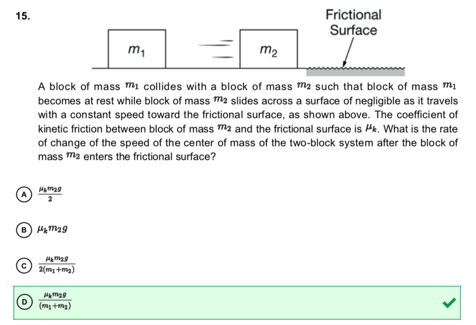 Solved 15. Frictional Surface m A block of mass mi collides | Chegg.com