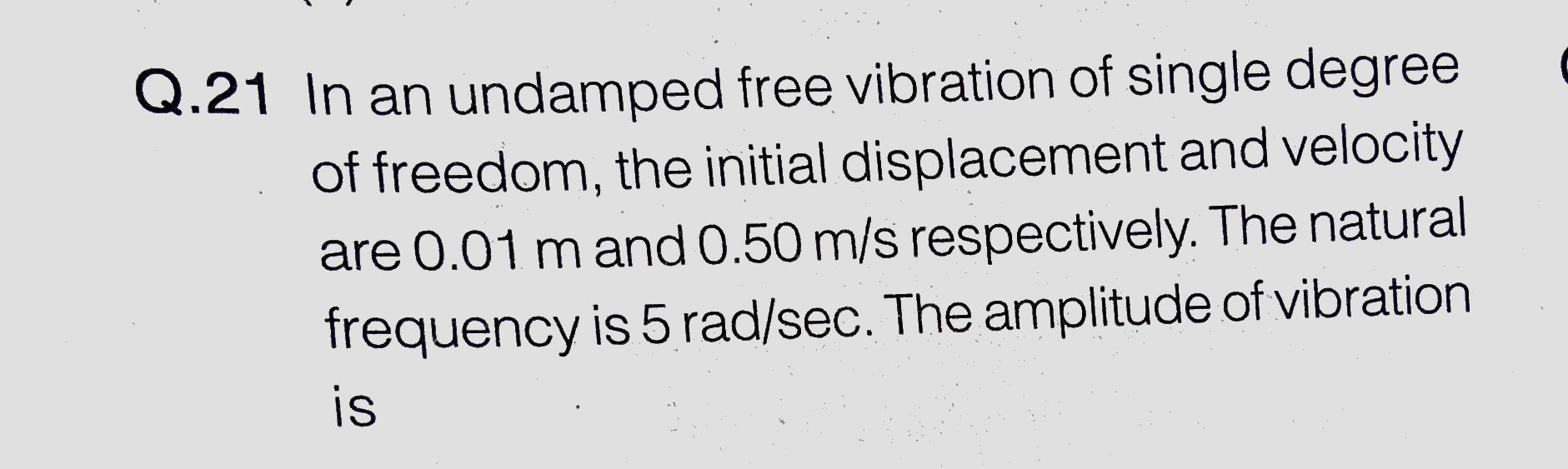 Solved Q.21 In an undamped free vibration of single degree | Chegg.com