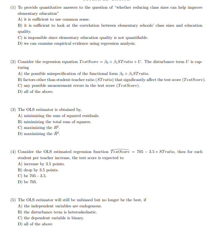 Solved (1) To provide quantitative answers to the question | Chegg.com