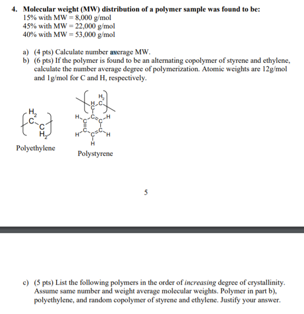 4. Molecular weight (MW) distribution of a polymer | Chegg.com
