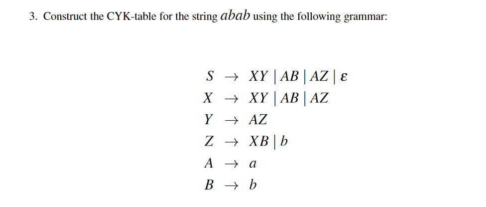 Solved 3. Construct the CYK-table for the string abab using | Chegg.com