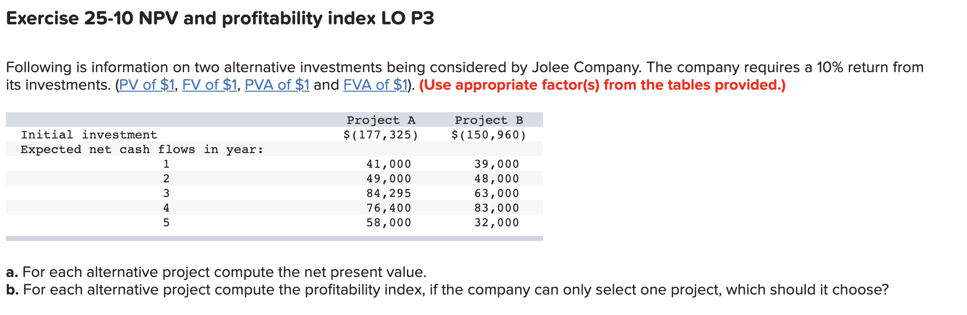 Solved Exercise 25-10 NPV and profitability index LO P3 | Chegg.com