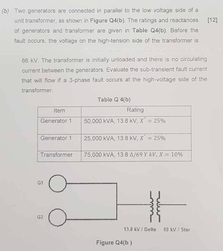Solved (b) Two generators are connected in parallel to the | Chegg.com