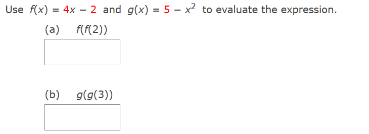 Solved Use f(x)=4x−2 and g(x)=5−x2 to evaluate the | Chegg.com