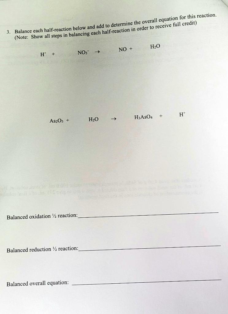Solved 3. Balance each half-reaction below and add to | Chegg.com