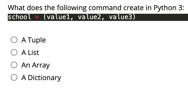 Solved What Does The Following Command Create In Python 3 Chegg