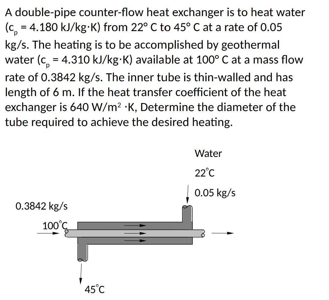 Solved A double-pipe counter-flow heat exchanger is to heat | Chegg.com
