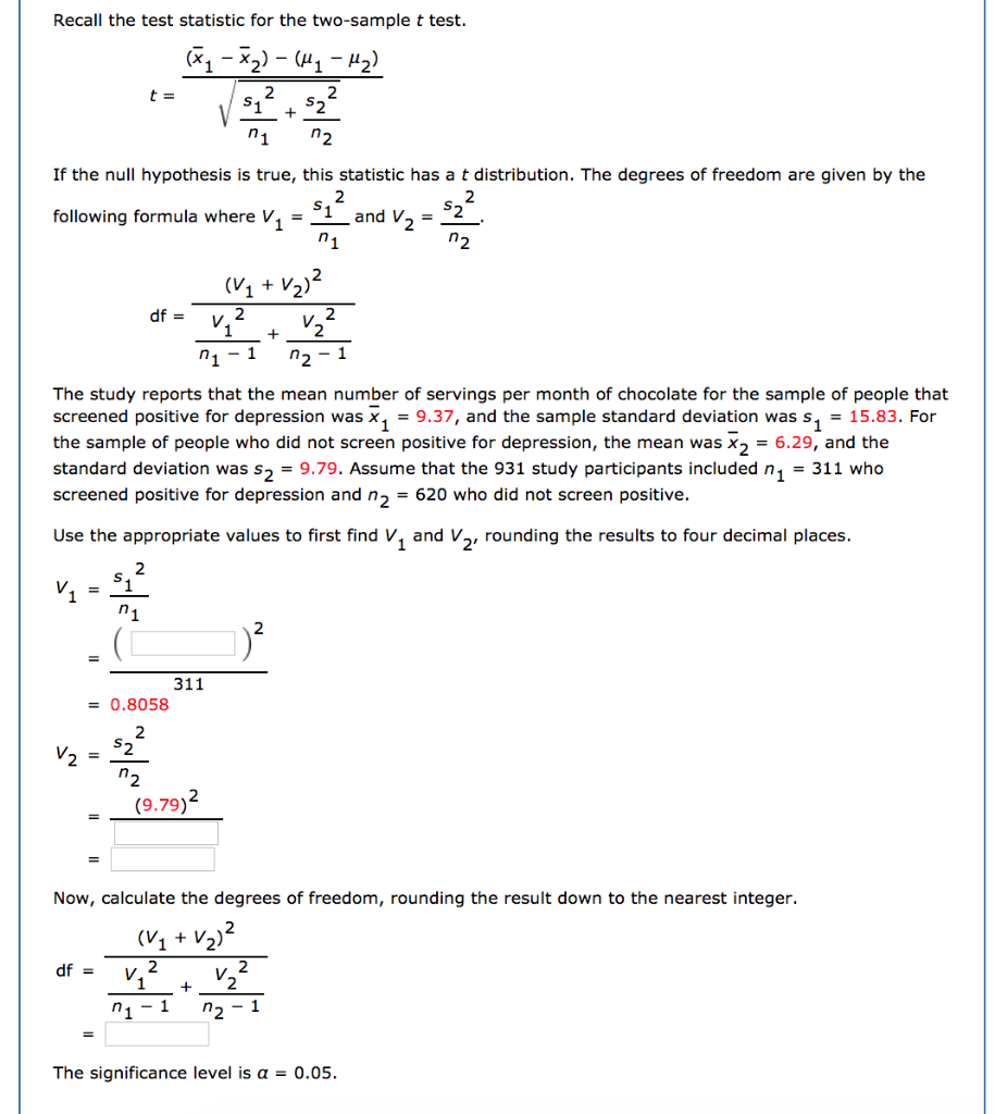 Solved Recall the test statistic for the two-sample t test. | Chegg.com