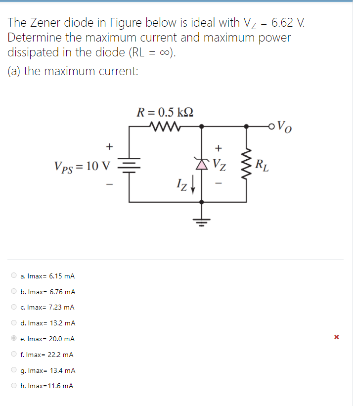 Solved The Zener diode in Figure below is ideal with Vz = | Chegg.com