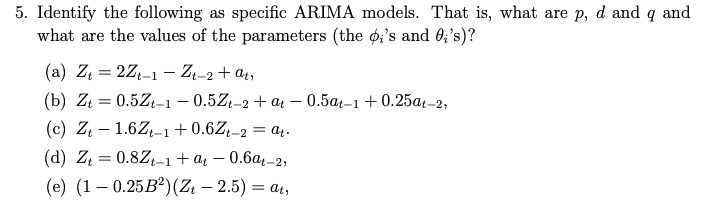 Solved 5. Identify the following as specific ARIMA models. | Chegg.com