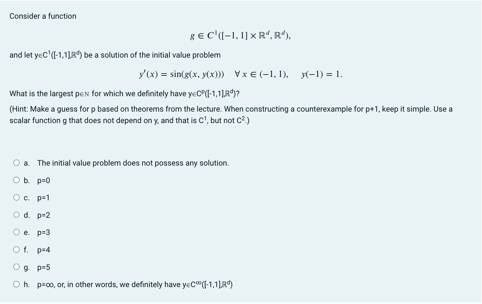Solved Consider a function g∈C1([−1,1]×Rd,Rd), and let | Chegg.com
