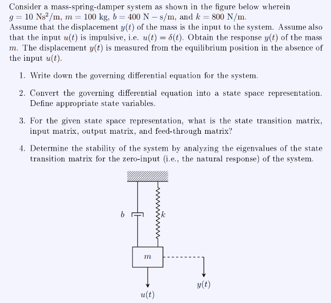 Solved Consider a mass-spring-damper system as shown in the | Chegg.com