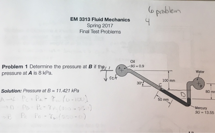 Solved (D problem EM 3313 Fluid Mechanics Spring 2017 Final | Chegg.com