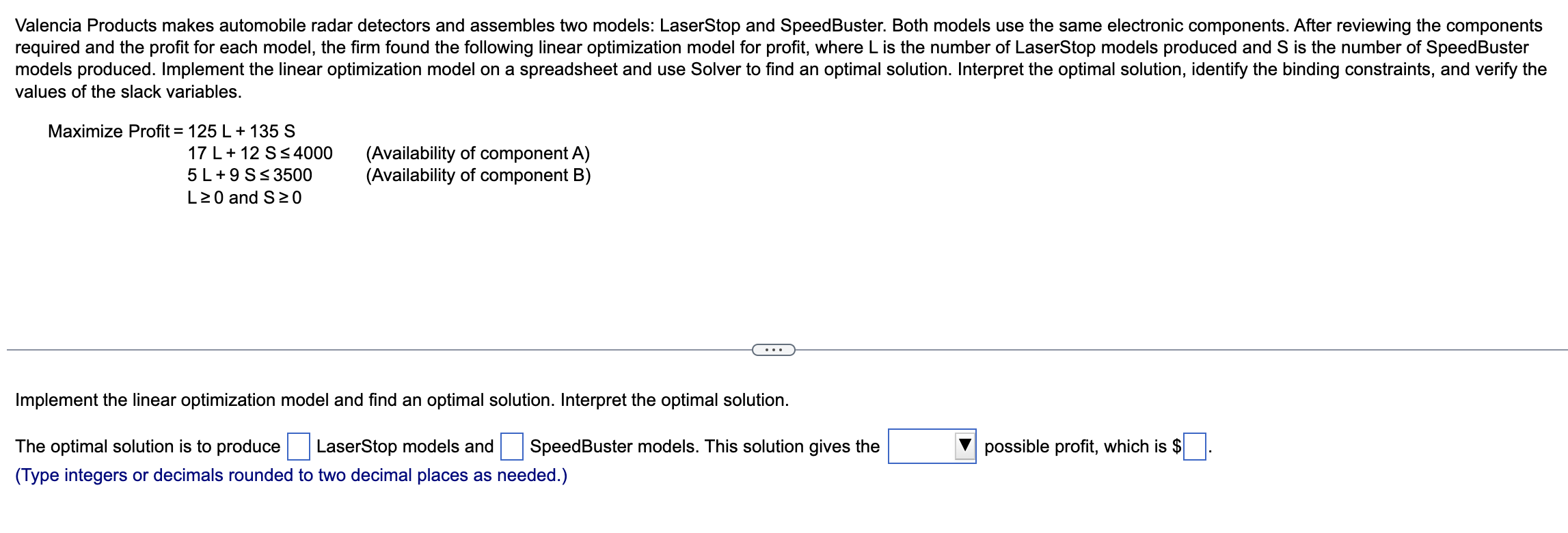Solved values of the slack variables. Maximize Profit | Chegg.com