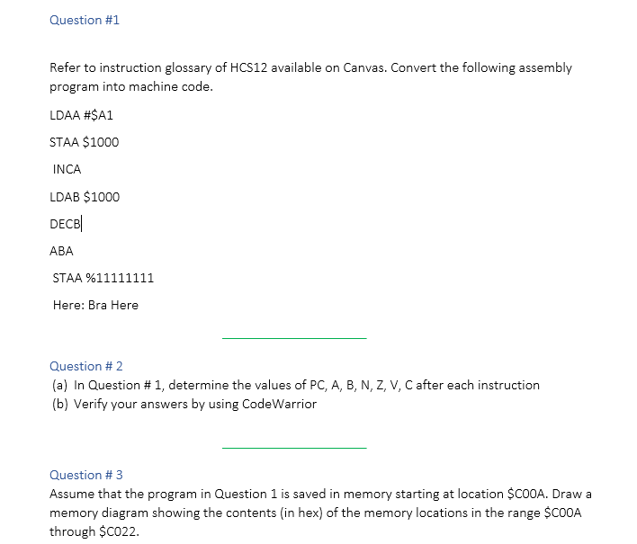 Solved Question #1 Refer to instruction glossary of HCS12 | Chegg.com