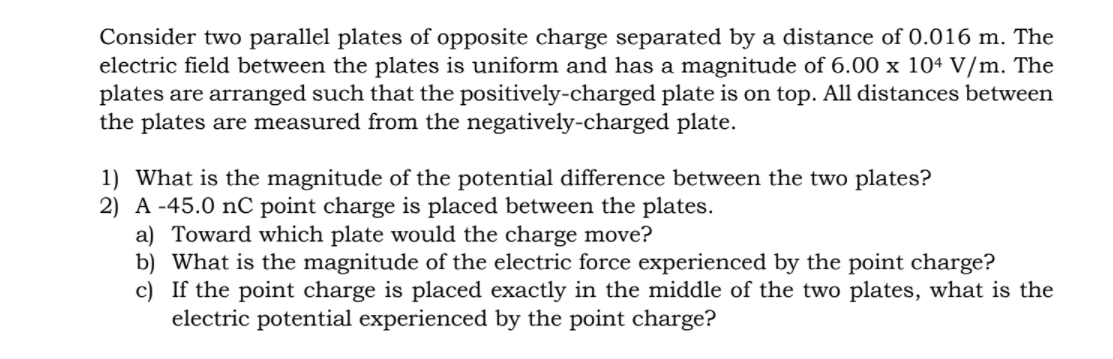 Solved Consider two parallel plates of opposite charge | Chegg.com