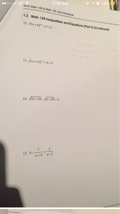 Solved イ 58% 3:50 AM AT& &w Math 129&Math 155 nt Wokbook 1 | Chegg.com