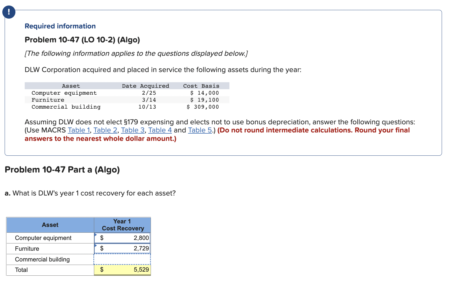 b. What is DLW's year 3 cost recovery for each asset | Chegg.com