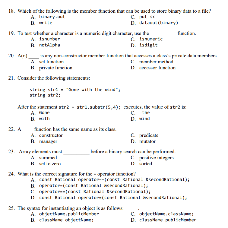 Solved 18. Which of the following is the member function | Chegg.com