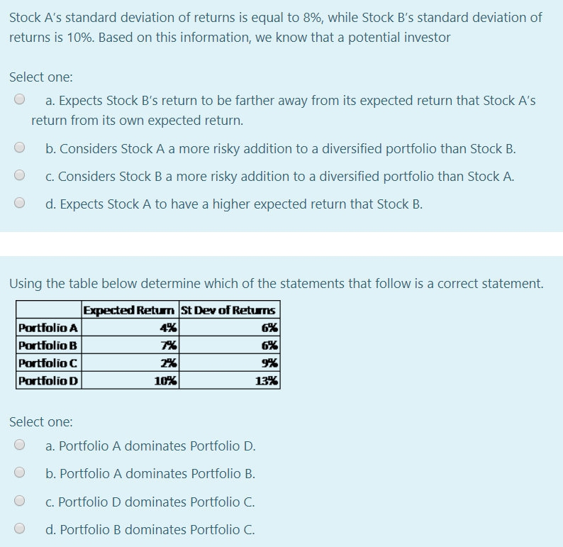 Stock As Standard Deviation Of Returns Is Equal To 4508