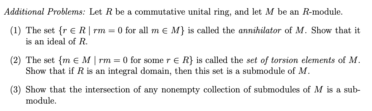 Solved Additional Problems: Let R be a commutative unital | Chegg.com