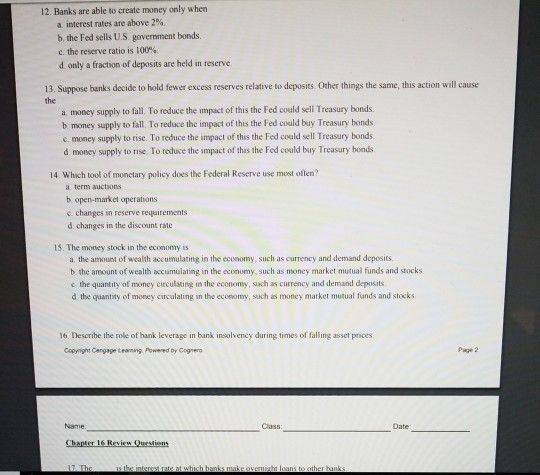 Solved Name: Chapter 16 Review Questions Indicate whether | Chegg.com