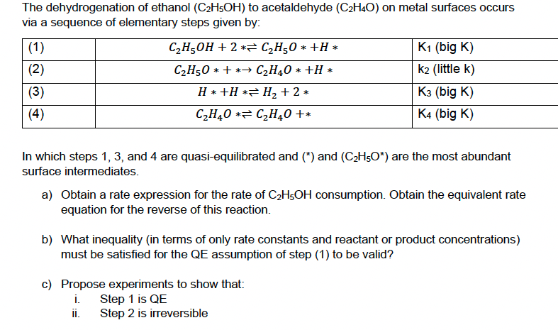 Solved The dehydrogenation of ethanol (C2H5OH) ﻿to | Chegg.com