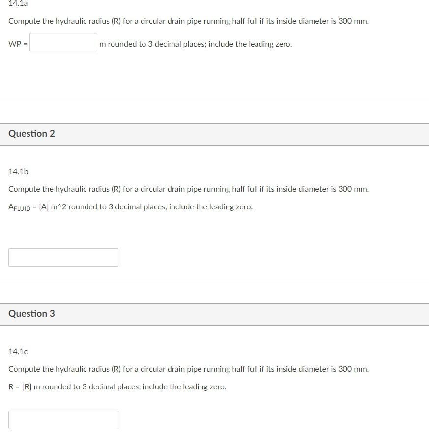 Solved 14.la Compute the hydraulic radius (R) for a circular | Chegg.com